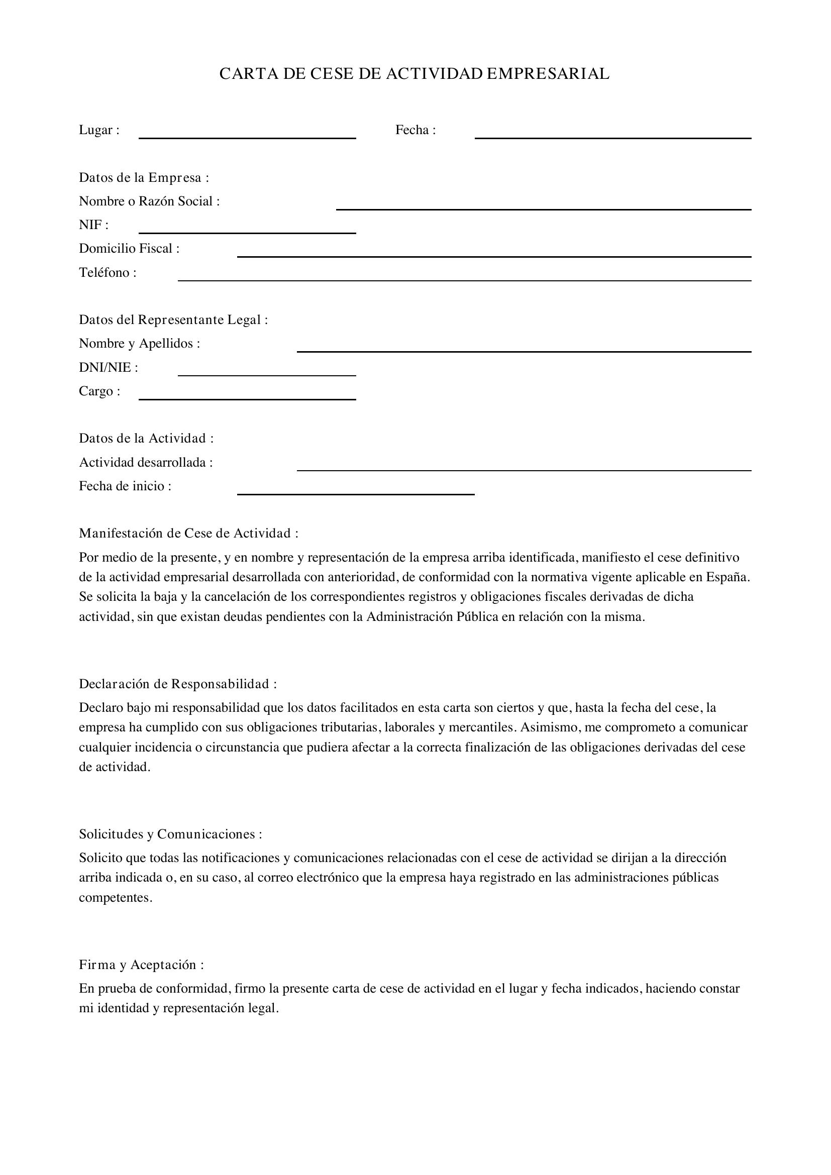 Modelo Carta Cese Actividad Empresa